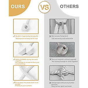 OySeyFo 8 Pack Magnetic Curtain Tiebacks, Drapery Holdbacks with Upgraded Magnet Convenient Drape Tie Backs European Style Decorative Curtain Ties for Home&Office Window Draperies(White)
