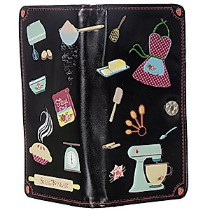 Shag Wear Women's PU Vegan Leather Card Holder Slim Trendy Snap Closure Large Bifold Clutch Wallet with 11 Credit Card Slots, 1 Clear ID Pocket, and 1 Zipper Pocket (Baking Needs, Black)