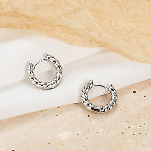 JASSEWRLY 3 Pairs 925 Sterling Silver Small Huggie Hoop Earrings for Women, Hypoallergenic Cubic Zirconia Hoops Huggie Earrings, Twisted Silver Mini Hoop Earrings Cuff Earring for Girls