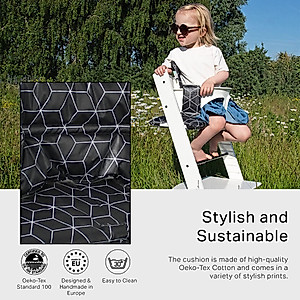 UKJE Cushion Compatible with Stokke Tripp Trapp - Soft Seat for Infants, Babies & Toddlers, High Chair Accessories, Cotton Fabric Insert, Easy to Install, Handmade in Europe (Black Geometric)