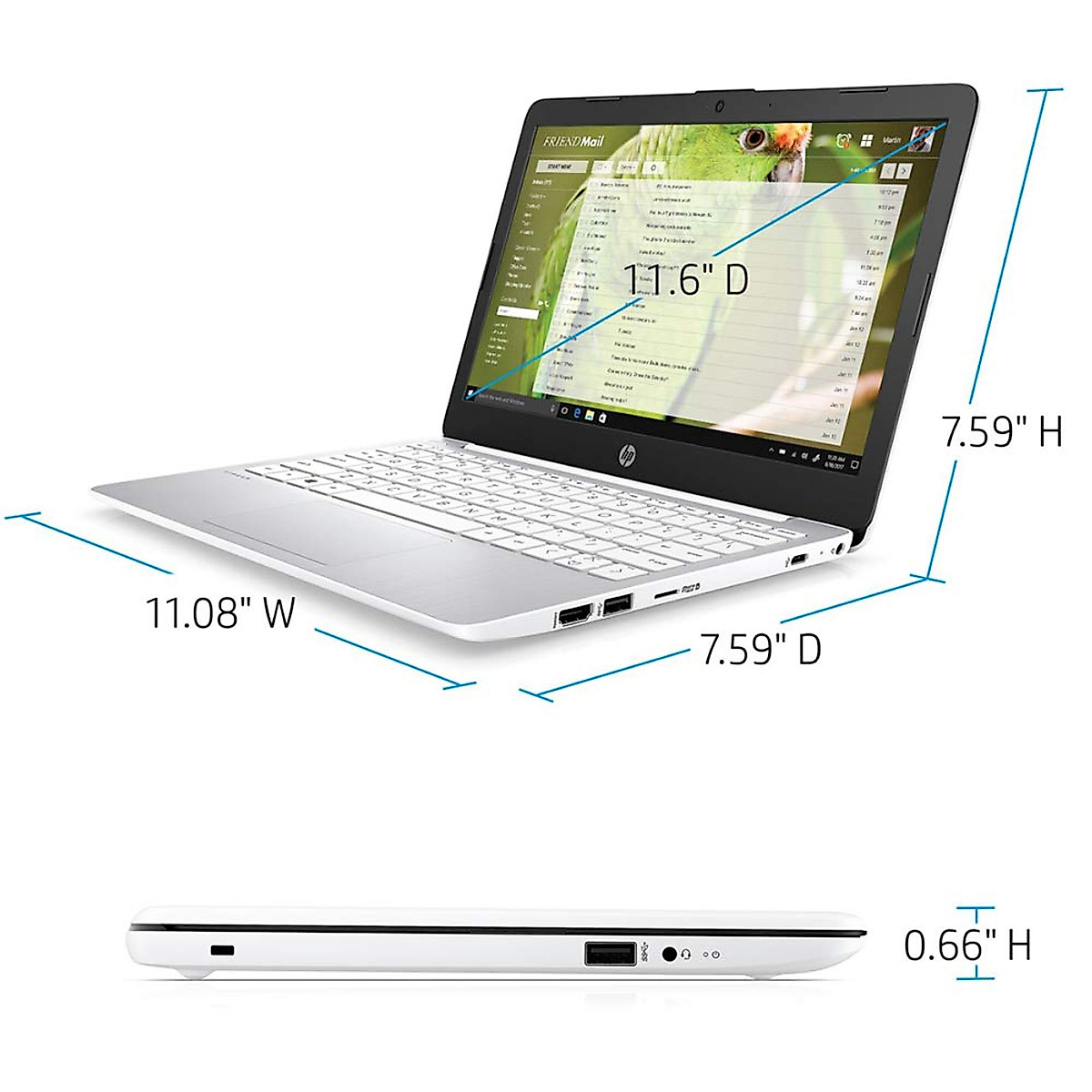 HP 2021 Stream 11.6" HD Laptop Computer, Intel Celeron N4000 Processor, 4GB RAM, 64GB eMMC, 1-Year Office 365, Webcam, Intel UHD Graphics 600, Bluetooth, Windows 10 S, White, 128GB SnowBell USB Card