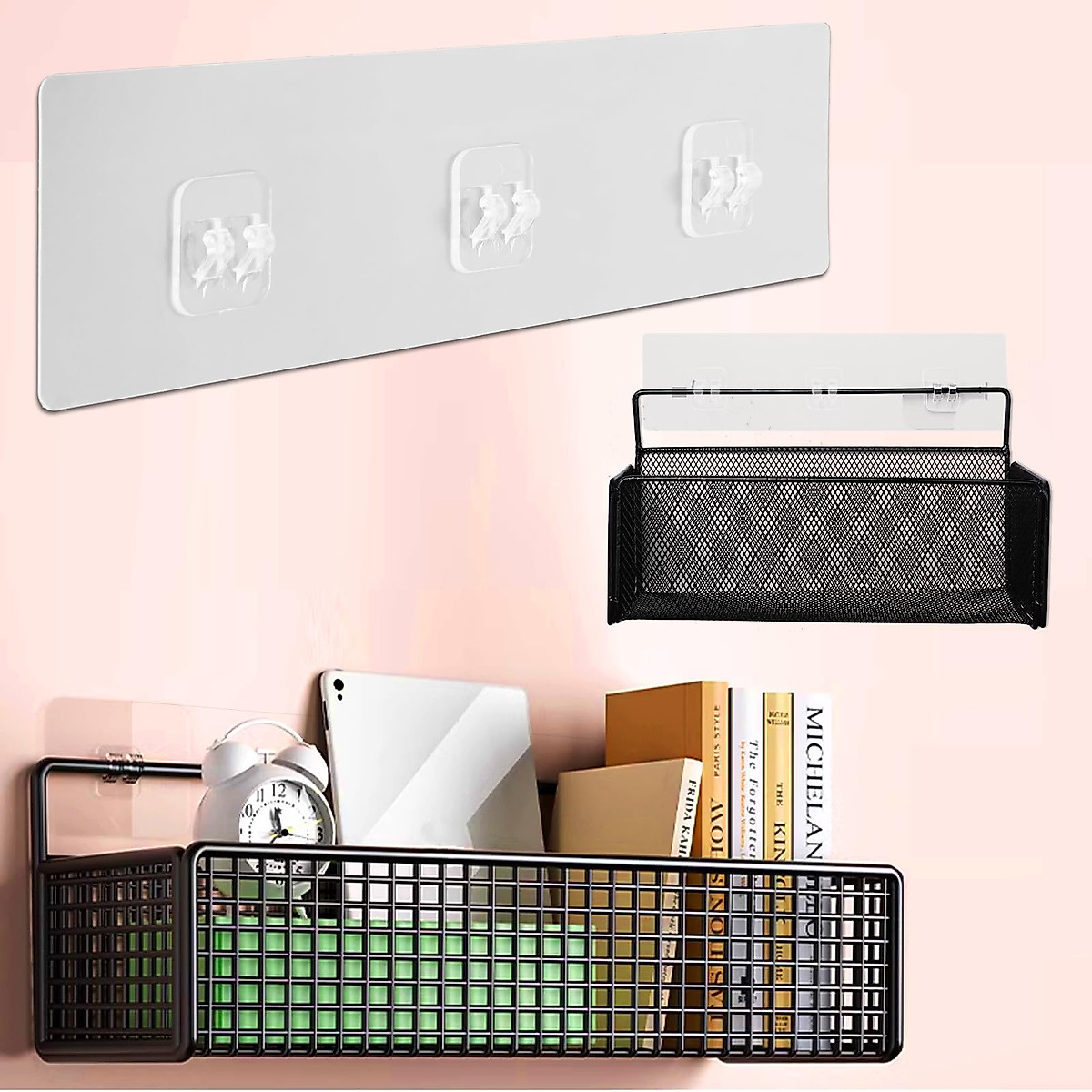 2 Pack Transparent Shower Caddy Adhesive for Replacement Adhesive Bathroom Shower Shelves Replacement No Drilling Shower Shelves Adhesive Strip Pad for Corner Shelf Basket, Bathroom Storage Shelves