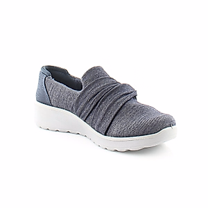 BZees Women's Glimmer Slip-Ons Loafer, Navy Blue Shimmer, 6.5 Wide