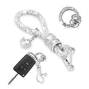 Ziciner Bling Crystal Car KeyChains for Women & Girls, Car Key Chain Glitter Key Ring, Universal Bling Key Chain Accessories (White)