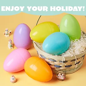 JOYIN 12 Pcs Large Pastel Easter Eggs, 6 Inches Jumbo Plastic Eggs Fillable for Easter Themed Hunt Colorful Basket Stuffers Fillers Filling Treats Party Favor Classroom Prize Supplies