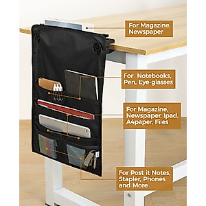 yamagahome Desk Cup Holder Clamp with Hanging Storage Bag, 2 in 1 Table Cup Holder Clip for Desk, Anti-Spill Tableside Cup Holder with Hanging Organizer for Home Office, College Dorm Rooms, RV