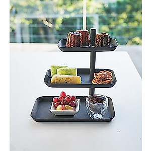Yamazaki Home 3-Tier Serving Stand - Appetizer Tray Organizer for Party or Kitchen Steel One Size Black