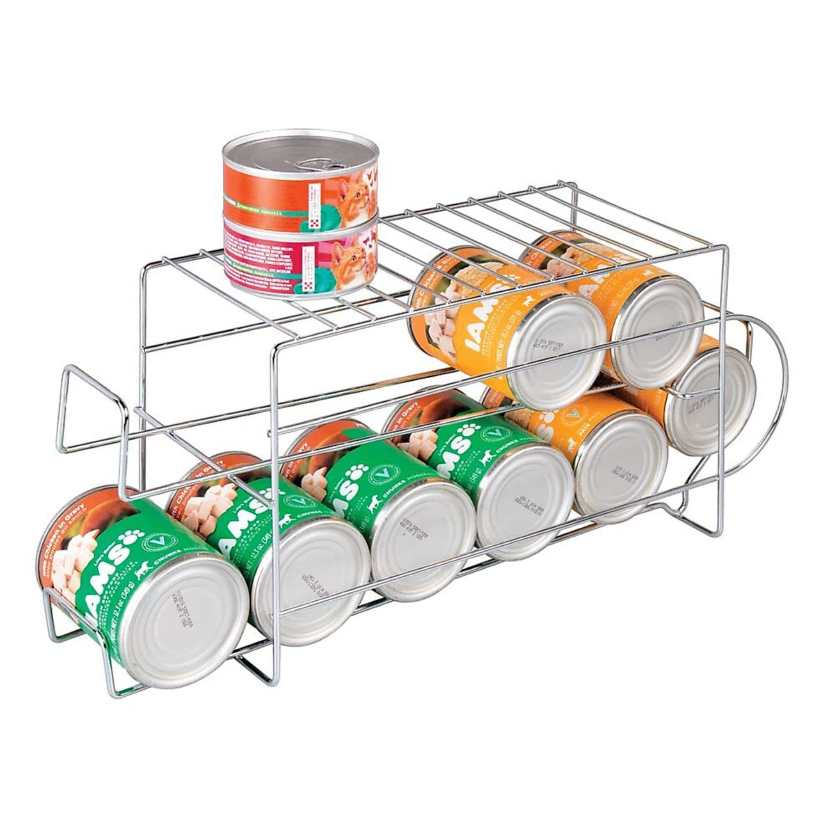 mDesign 2-Tier Metal Wire Standing Pop/Soda and Food Can Dispenser Storage Rack Organizer with Top Shelf for Kitchen Pantry, Countertop, Cabinet - Holds 12 Cans - Chrome