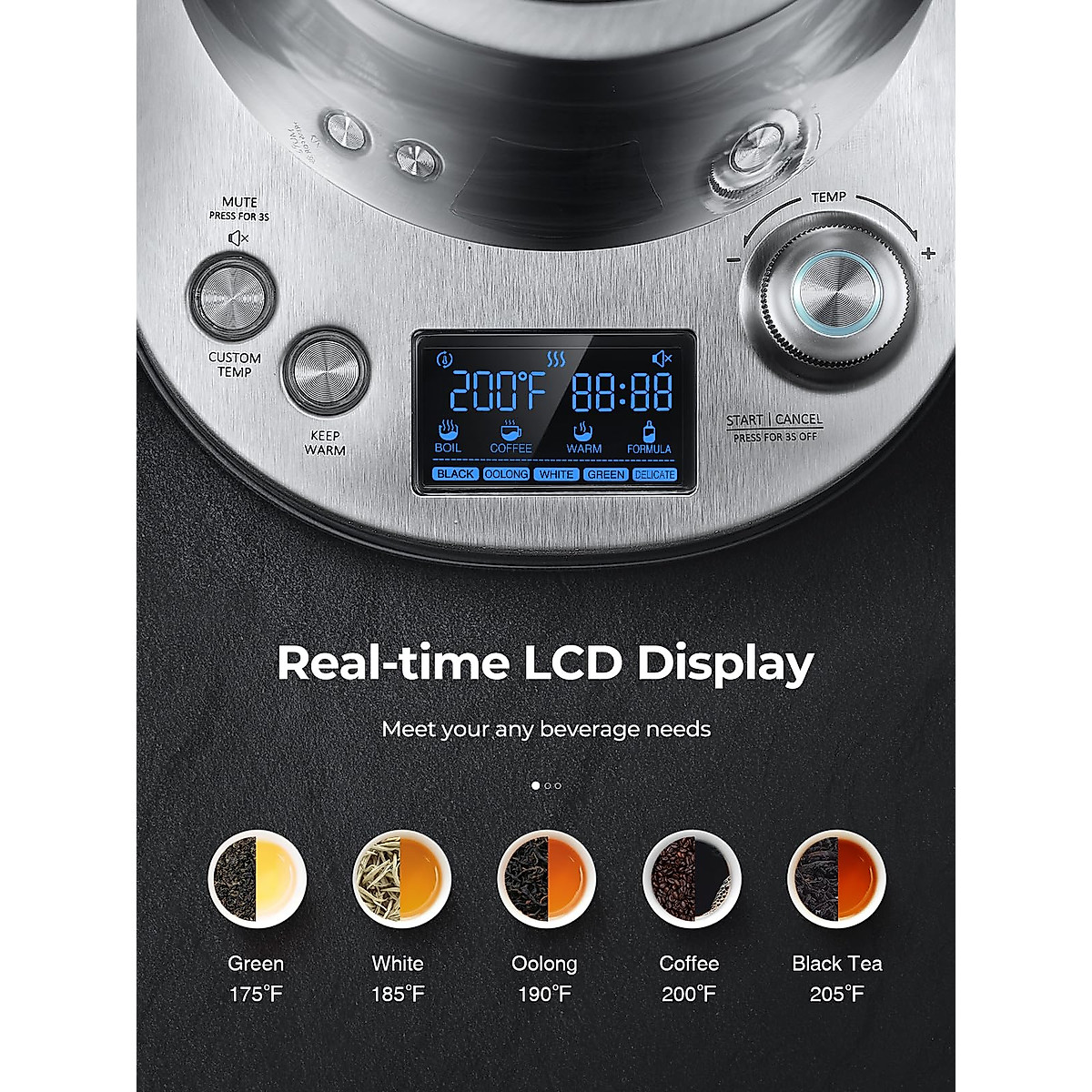 Tea Kettle Electric, AMEGAT Tea Pot with Removable Infuser, 9 Preset Brewing Programs Tea Maker with Temperature Control, 2 Hours Keep Warm, 1.7L Electric Kettles, 1200W, Glass and Stainless Steel