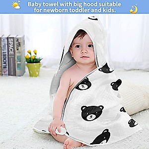 Pigsaly Cute Teddy Bear Faces Hooded Baby Towel Black Animals Baby Bath Towel Unisex Toddlers Hooded Towels Cotton Boy Washcloths Girl Shower Towel for Infant Newborn 30 x 30 in