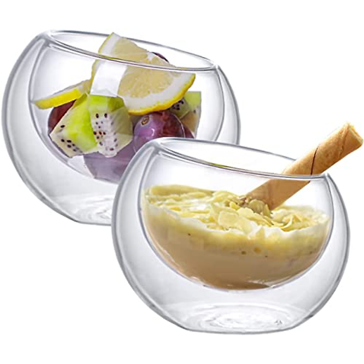 AEFPOYMXU Clear Dessert Cups Glass Set of 2 Crystal Ice Cream Trifle Bowl Double Clear Glass Fruit Parfait for Appetizers, Condiments and Cocktails Dip Bar Snack Dish（300ML）