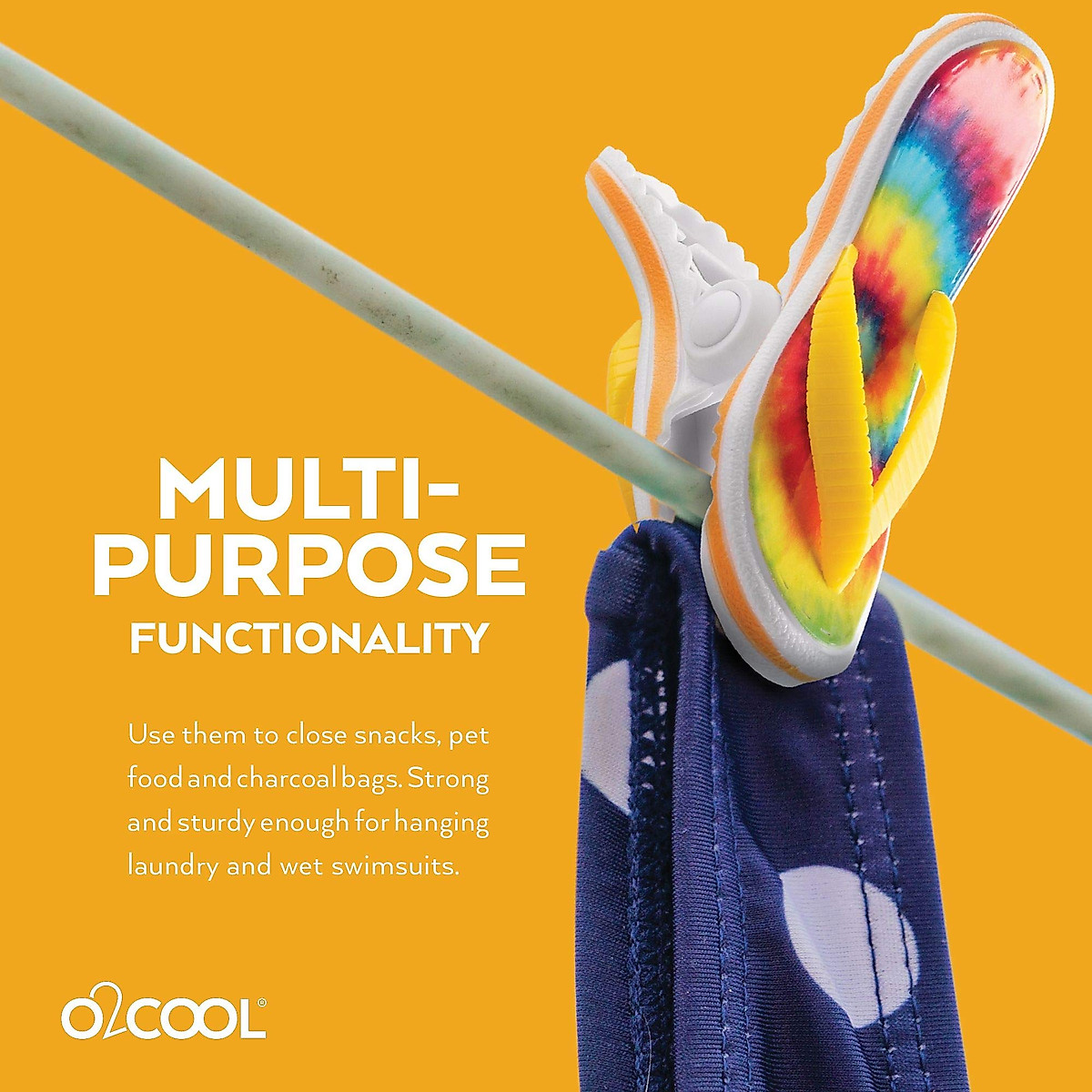 O2COOL Bocaclips - Beach Towel Clips for Beach Chairs, Patio and Pool Accessories - (Tie Dye Flip Flop) 2 Count