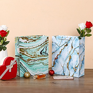 Lancool 12Pack Gift Bag, Gift Bags Small Size, Premium Marble Gift Bags Medium Size, Gift Bags Small Size Bulk, 4 Assorted Designs Foil Gift Bags for Fathers Day, Baby Shower, Birthday, Wedding, Party Favors, 9.25Inch