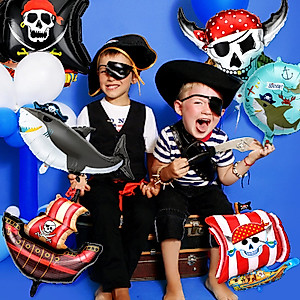 10 Pcs Pirate Ship Foil Balloons Pirate Birthday Party Supplies Pirate Party Decorations Ocean Birthday Decorations Pirate Balloons Pirate Ship Skeleton Shark Balloon for Birthday Party Supplies