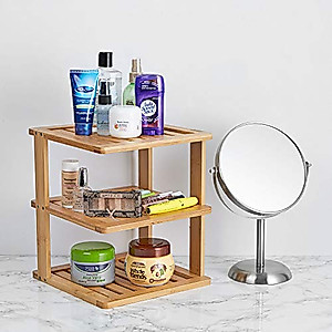 BERYLAND Bamboo Corner Shelf - 3 Tier 10 x 10 inch and 11.5 inches high. Kitchen Cabinet Organizer - Pantry Organization and Storage - Bathroom Countertop Shelves