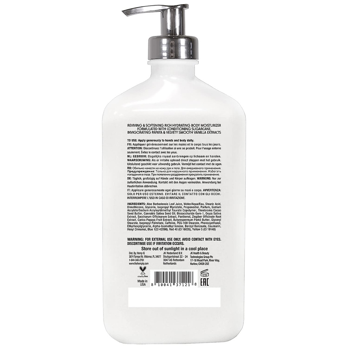 HEMP IQ Sweet Vanilla Sugar Body Moisturizer | 100% Pure Hemp Seed Oil | Ultra-Hydrating Daily Moisturizer 18.25 oz.