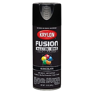 12 oz Krylon K02702007 Black Fusion All-In-One Paint & Primer Spray Paint, Gloss