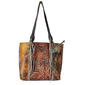 Urbalabs Western Cowhair Concealed Carry Shoulder Hobo Bag Fringe Purse Genuine Leather Handmade Stitched Handbag (Dark Brown)