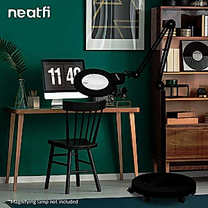 Neatfi 6-Wheel Rolling Base Floor Stand, Compatible for LED Desk Lamp and Magnifying Lamps, Versatile Stand for Work, Study, and Needlework (Black)