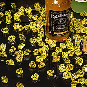 DomeStar Iridescent Yellow Acrylic Ice Rocks, 180PCS Holographic Crushed Ice Dazzling Fake Diamonds Sparkling Plastic Gems for Vases Fillers Table Scatter Decoration Game