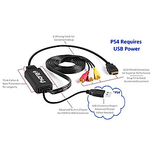 HDMI to RCA Converter Cable - Convert Digital HDMI Signal to Analog AV - Compatible with PS4/XBOX One/Nintendo Switch/PC/Bluray and more - HDMI to AV Converter - Easy to Use