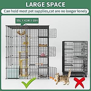 Eiiel Large Cat Cage Indoor Cat Playpen Metal Wire Kennels Crate Ideal for 1-4 Cats, 54 L x 41W x 69 H Inch, Black
