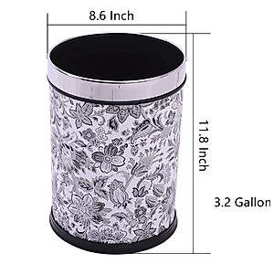 Happiness Decoration Round Garbage Bin Open Top 3.2 Gallon Trash Can for Home, Office, Kitchen, Bathroom,Bedroom, Living Room Wastebasket Waterproof Pu Leather Trash Can Decor (Pattern-D)