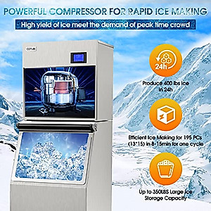 COTLIN Commercial Ice Maker Machine 400LBS/24H with 350LBS Large Storage Bin, 22" Air Cooled Industrial Modular Ice Machine Stainless Steel Clear Cube Perfect for Restaurant Bussiness