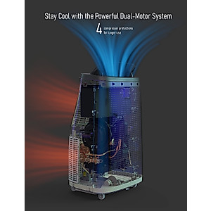 DEXSO Portable Air Conditioner 14,000BTUs, A/C for Rooms up to 750 Sq. Ft, Built-in Dehumidifier, Fan, and Sleep Mode, Includes Remote Control, Reusable Filter, and Window Kits