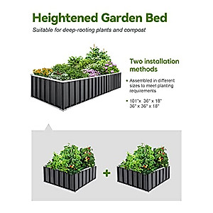 KING BIRD 101"x 36"x 18" Galvanized Raised Garden Bed 2 Installation Methods for DIY Outdoor Heightened Steel Metal Planter Kit Box for Deep-Rooted Vegetables, Flowers, Large Raised Bed Kit(Dark Grey)