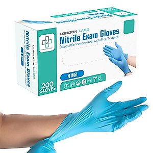 London Labs Nitrile Medical Exam Gloves 4 Mil Disposable Gloves, Latex Free Glove, Powder Free Multi-Purpose (200, X-Small)