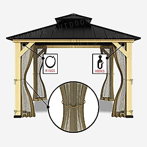 10-ft x 13-ft Gazebo Netting Replacement,Universal 4-Panel Mosquito Netting for Gazebo with Zippers(Only Netting)-Taupe