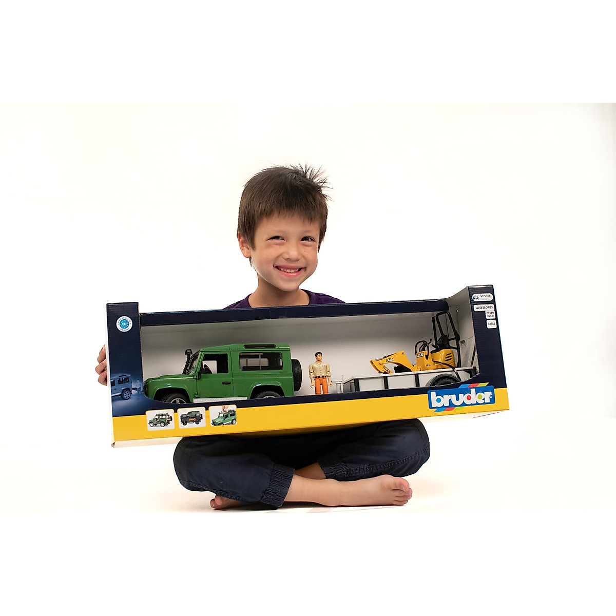 Bruder Land Rover Defender Rigid Drawbar Trailer Jcb Micro Excavator and Construction Worker for unisex-children