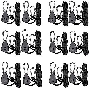 Green Hut 6 Pair of 1/8 inch Adjustable Rope Hanger Heavy Duty for Grow Light Rope Hangers Loose-Proof Design Light Fixture Hangers (12Pcs)