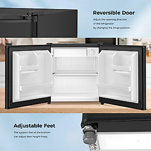 Antarctic Star Compact Refrigerator Mini Fridge with Freezer, Single Reversible Door, Dorm Fridge, Removable Glass Shelf, Defrost Button, for Bedroom, Office, Garage, 1.4 Cu. Ft, Black