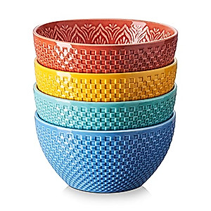 DOWAN Ceramic Soup Bowls, Colorful Deep Cereal Bowls, 30 Ounce Bowls Set of 4 for Ramen, Salad, Fruits, Snack, Pasta, Side Dishes, Ideal Wedding Party Housewarming Gift