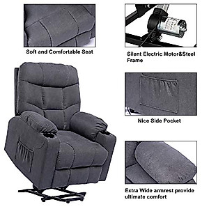 Living Room Power Lift Massage Recliner Chair for Elderly Heated Ergonomic Lounge Fabric Vibratory Massage Chair with Cup Holders/Heating/Remote Control Grey