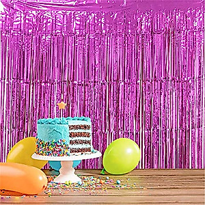 BRAVESHINE Hot Pink Glitter Tinsel Foil Fringe Curtains - 2Pcs 3.2x8.2ft Metallic Party Streamers Backdrop for Birthday Valentines Wedding Bridal Shower Tropical Hawaiian Flamingo Theme Decorations