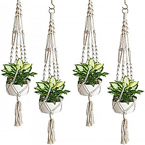 Sorbus Macrame Plant Hanger [4 Pack] Indoor Outdoor Hanging Plant Pots Cotton Rope, Elegant for Home, Patio, Garden
