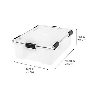 IRIS USA 41 Quart WEATHERPRO Plastic Storage Box with Durable Lid and Seal and Secure Latching Buckles, Weathertight, Clear with Black Buckles, 1 Pack