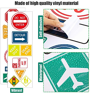 15 Pieces Road Signs Wall Decal Traffic Sign Stickers Street Signs Decals Stop Street Transportation Signs Vinyl Wall Decals for Kids Bedroom Classroom Playroom Birthday Decor