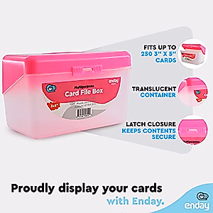 Index Card Holder Pink, 3x5 Note Flash Card Organizer Case, Index Card File w/ flip top, Notecard Recipe, Holder, Holds 250 Cards, Also Available in Purple, Red, Green, Blue, Grey (1 PC) - By Enday