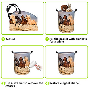 Naqiuli Horse Run Gallop in Sand Laundry Basket Foldable Laundry Hamper Waterproof Oxford Cloth Large Laundry Basket Clothes Storage Bucket Toy Organizer For Bathroom,Laundry,College 17.3 x16.5 Inch
