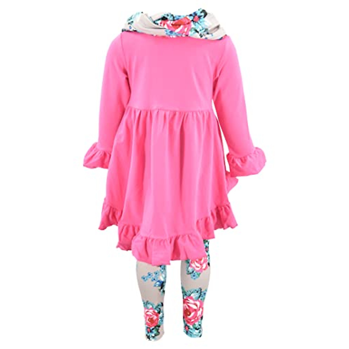 Unique Baby 3 Piece Girls Fall Winter Clothes Set Kid and Toddler Girl Leggings, Long Sleeve Shirt and Scarf Outfit (4 Years, Grey Floral)