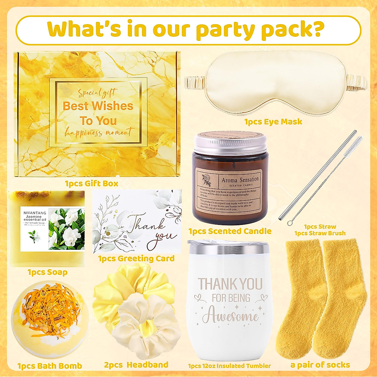 Thank You Gifts for Women - Self Care Gifts for Women Appreciation Gifts Basket with Headband Tumbler Eye Mask Sock Spa Gifts Birthday Gifts Unique Office Gifts for Coworker Teacher Nurse Friends