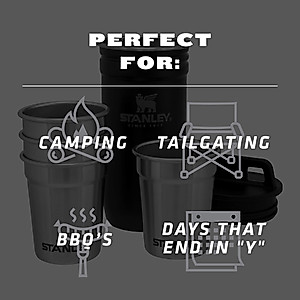 Stanley Adventure Nesting Shot Glass Set, 4 Stainless Steel Shot Glasses with Rugged Metal Travel Carry Case, Camping Gifts, Matte Black, 2oz