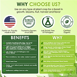 VermisTerra Earthworm Castings - (5 LB) 2.7 qts - 100% Organic Earthworm Castings - All Natural Plant Fertilizer - Soil Enhancer - Potting Mix for Plants, Vegetables, Flowers, Indoor + Outdoor