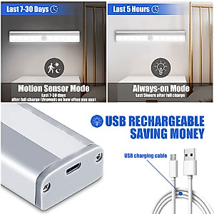 SIXDEFLY Led Motion Sensor Closet Lights 6 Pack, Wireless Under Cabinet Lighting Rechargeable Under Counter Lights, Homelife Motion Sensor LED Lights, Night Light Bar for Kitchen Wardrobe