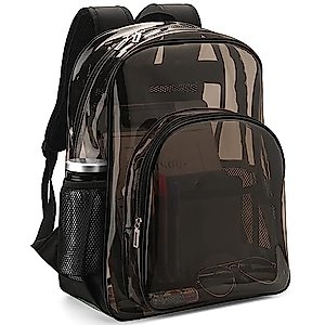 Carolipack Clear Backpack Heavy Duty For Work XL.TPU Transparent Backpacks for College,Travel,Sporting (Black) - H17.7x''14.1''x6.8'