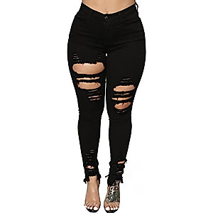 TodTan Women's Skinny Jeans Ripped Mid Rise Stretch Destroyed Denim Pants Jeans Black-b